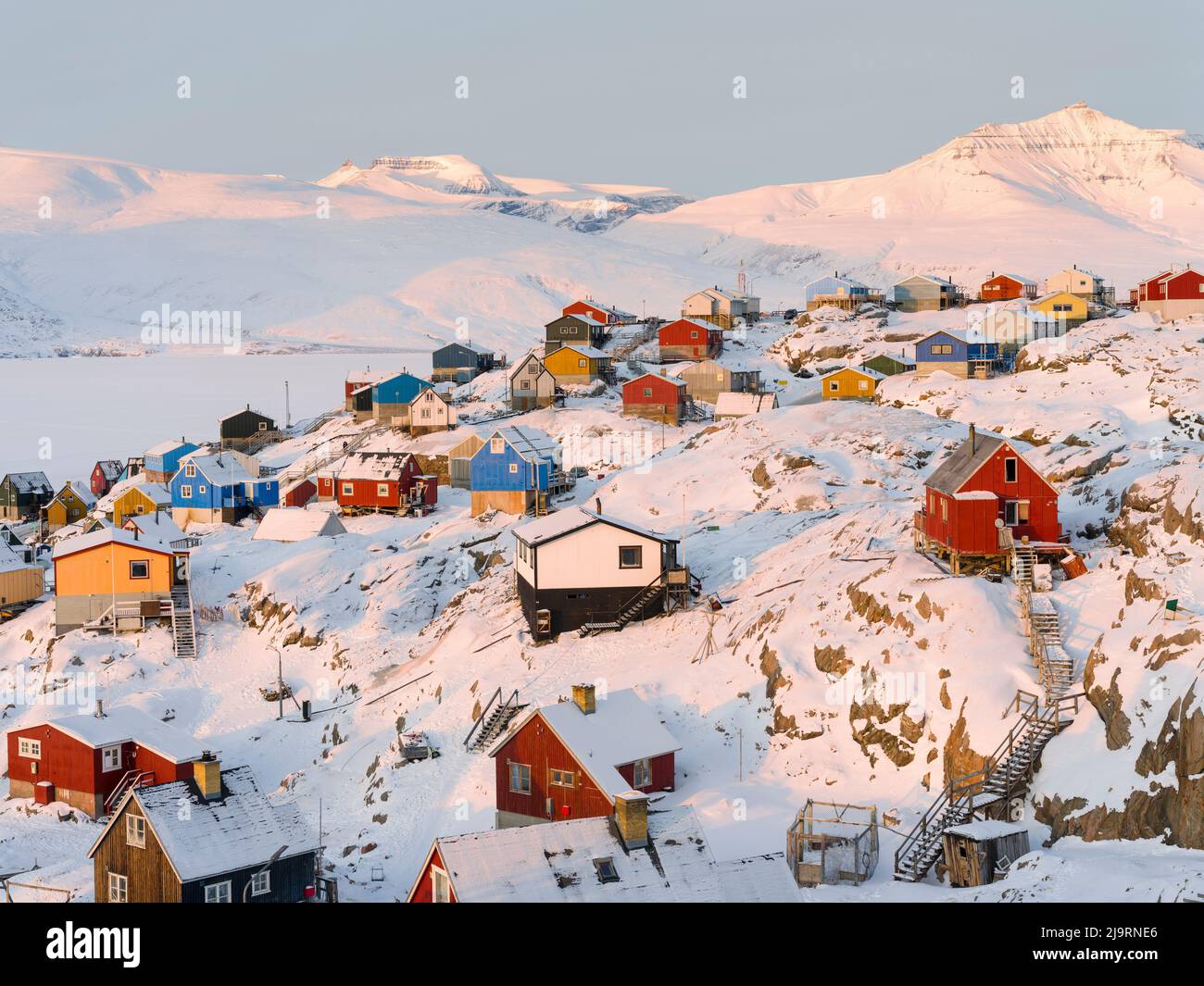Town Uummannaq during winter in northern West Greenland beyond the ...