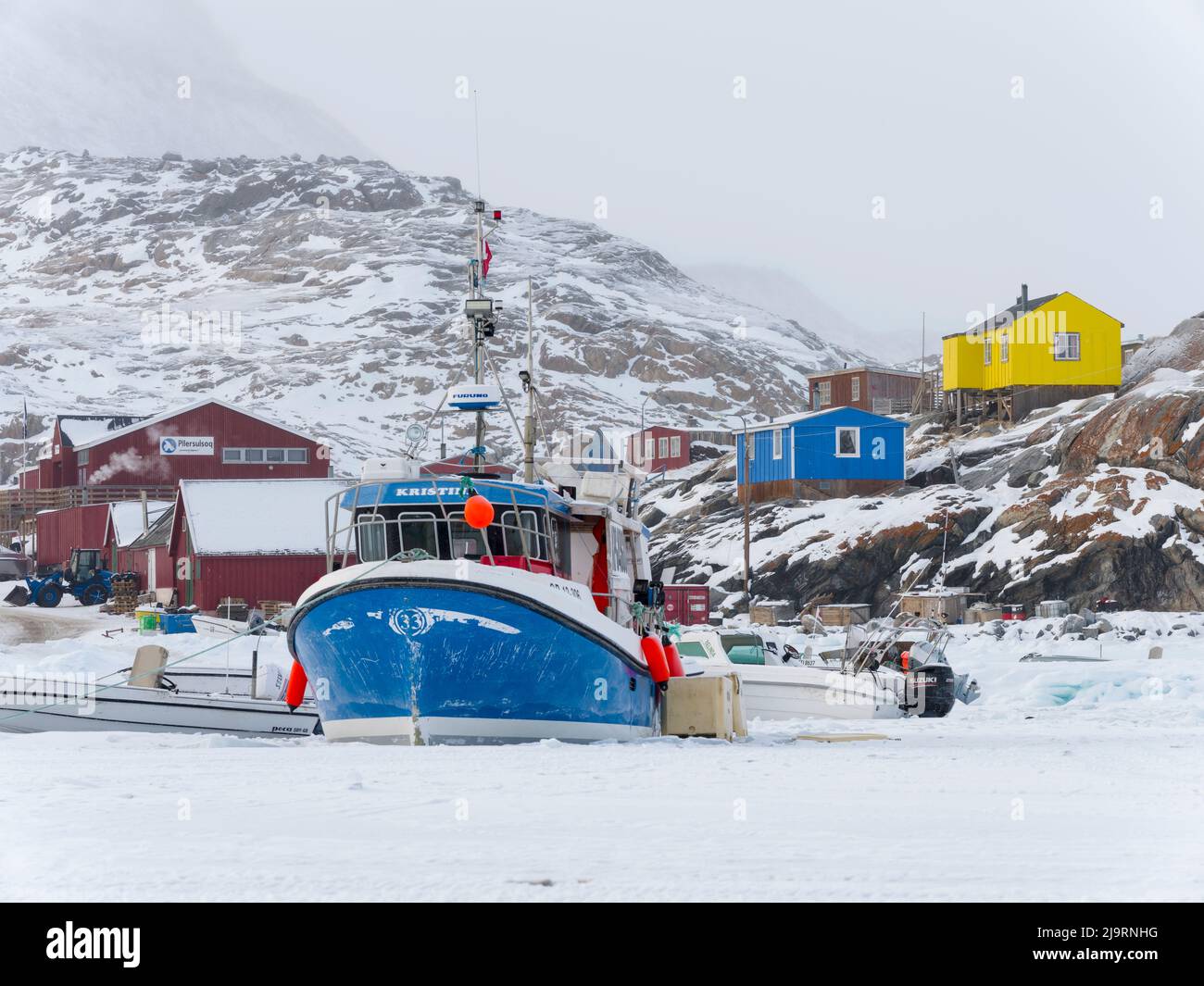 Settlement Ikerasak near Uummannaq during winter in northern West ...