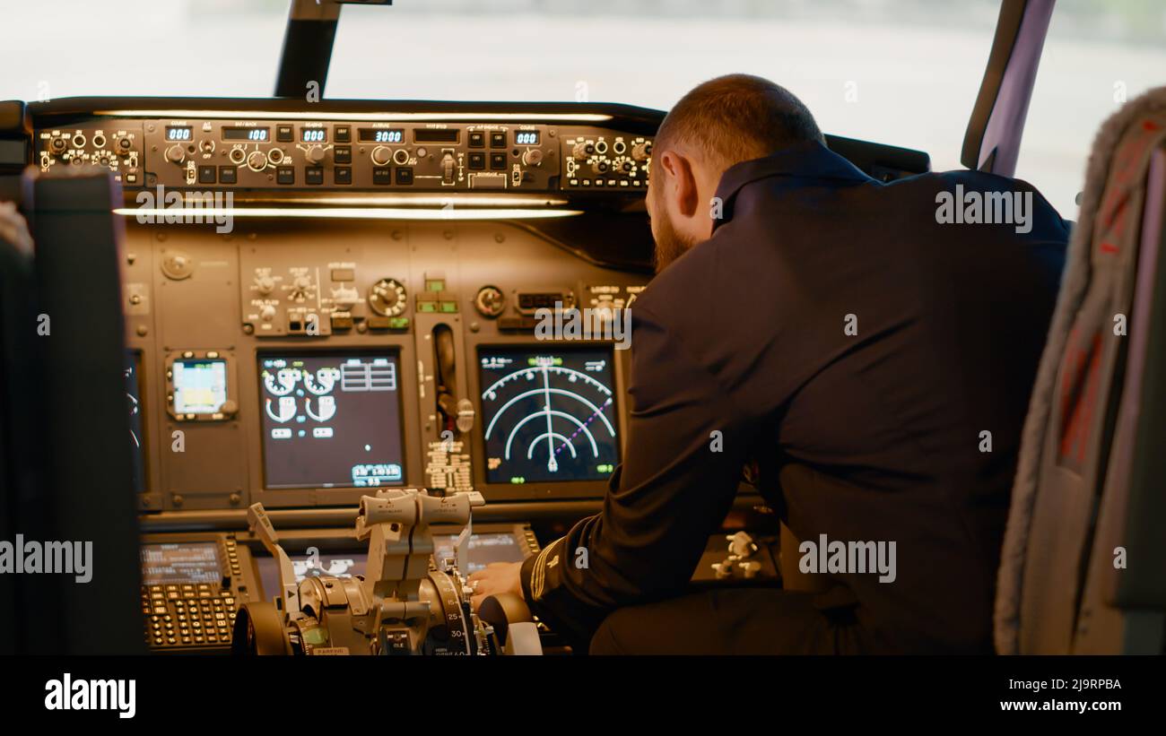 Aviation Captain Putting Coordinates To Fly Airplane To Destination Using Dashboard Command