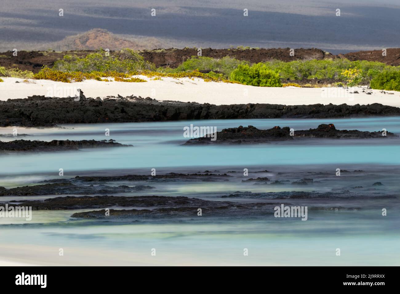 Lava rocks along tranquil shoreline of San Cristobal Island, Galapagos ...