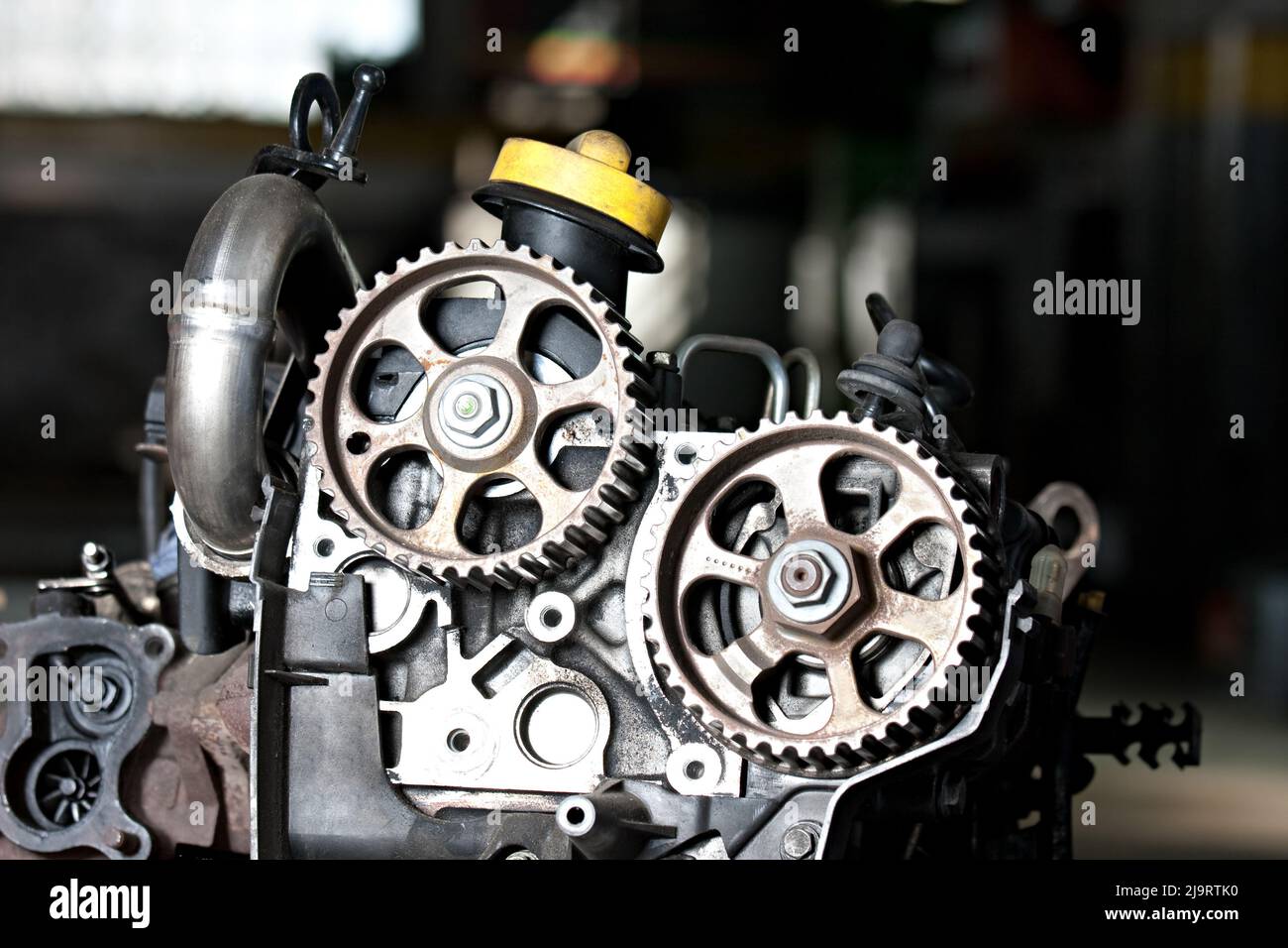 Car Engine. Modern powerful car engine in a garage Stock Photo - Alamy