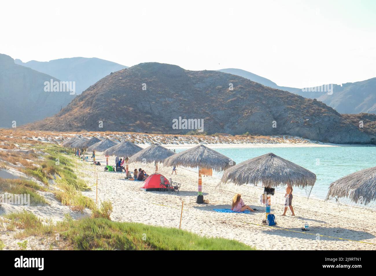Baja California, Mexico. Sea of Cortez. Beach scene with thatch ...