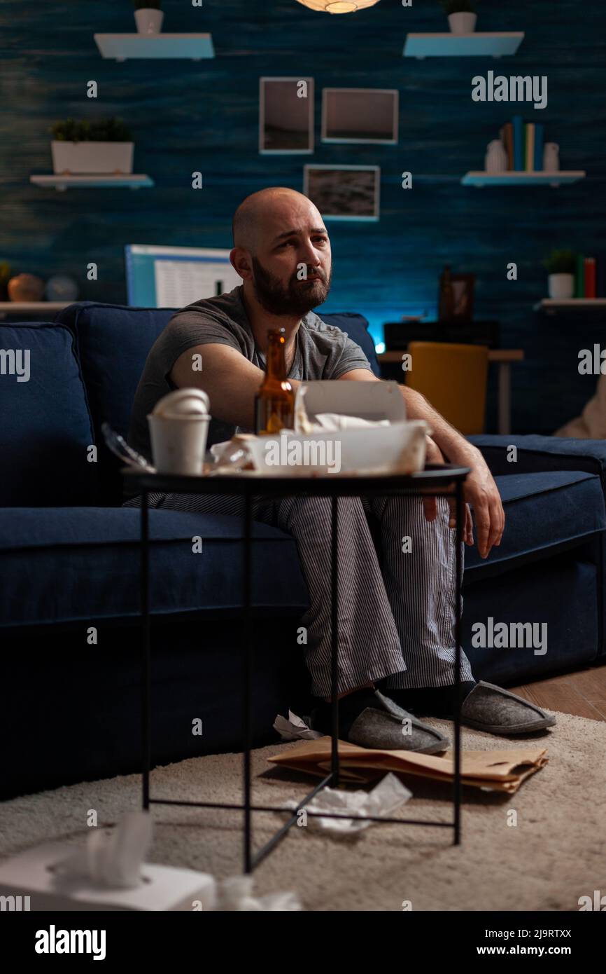 Anxious displeased man dealing with sadness and depression, having ...