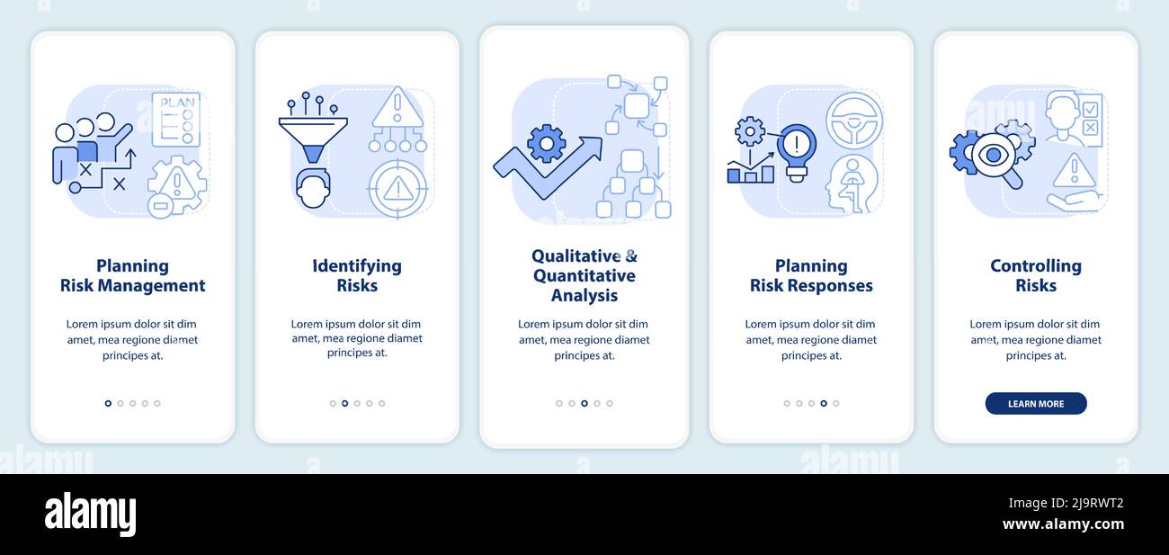 Risk management process light blue onboarding mobile app screen Stock ...