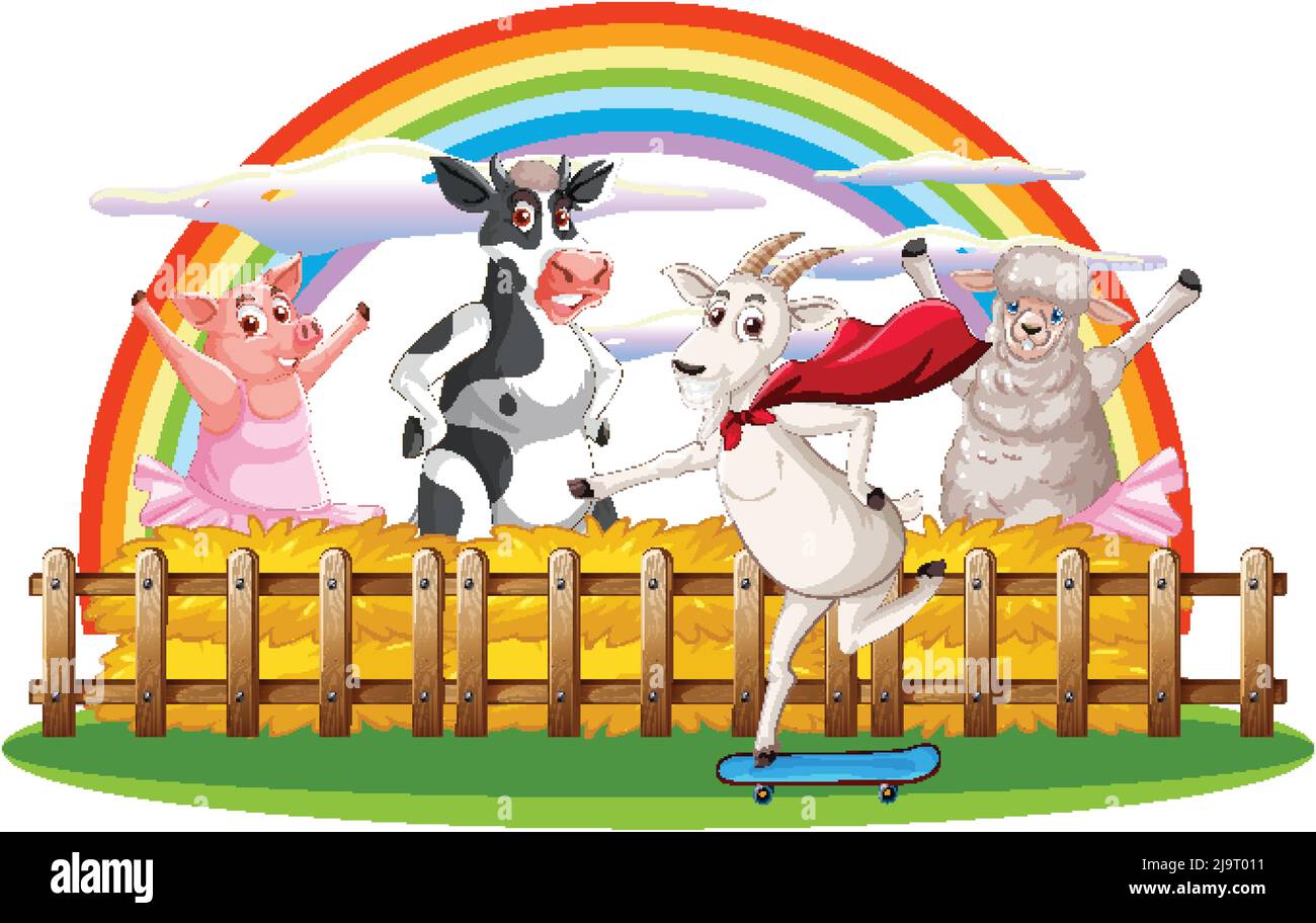 Happy animals in farm cartoon illustration Stock Vector Image & Art - Alamy
