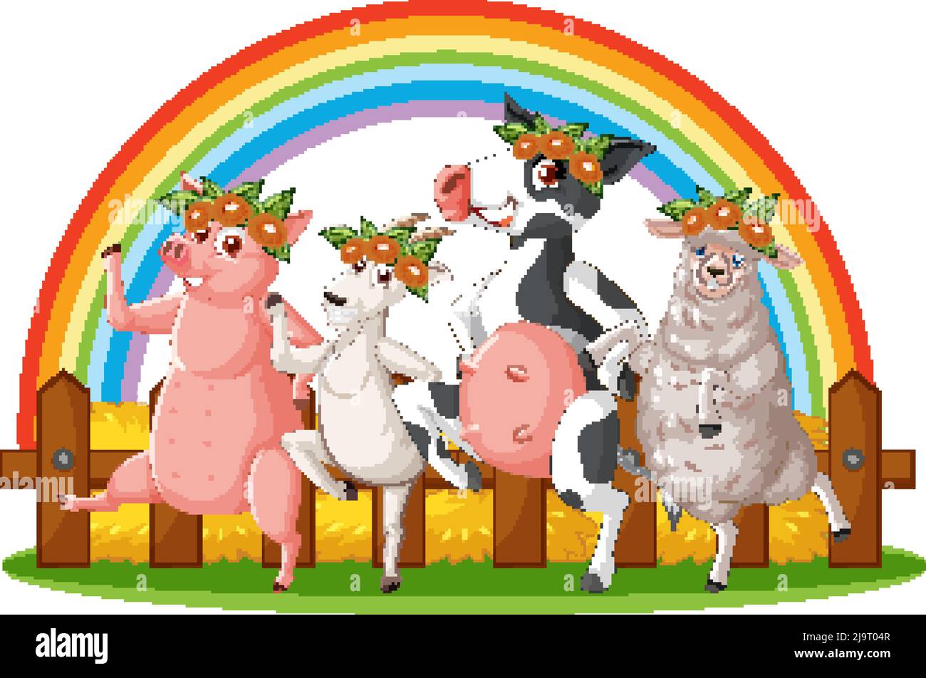 Happy farm animals acrtoon characters illustration Stock Vector Image ...
