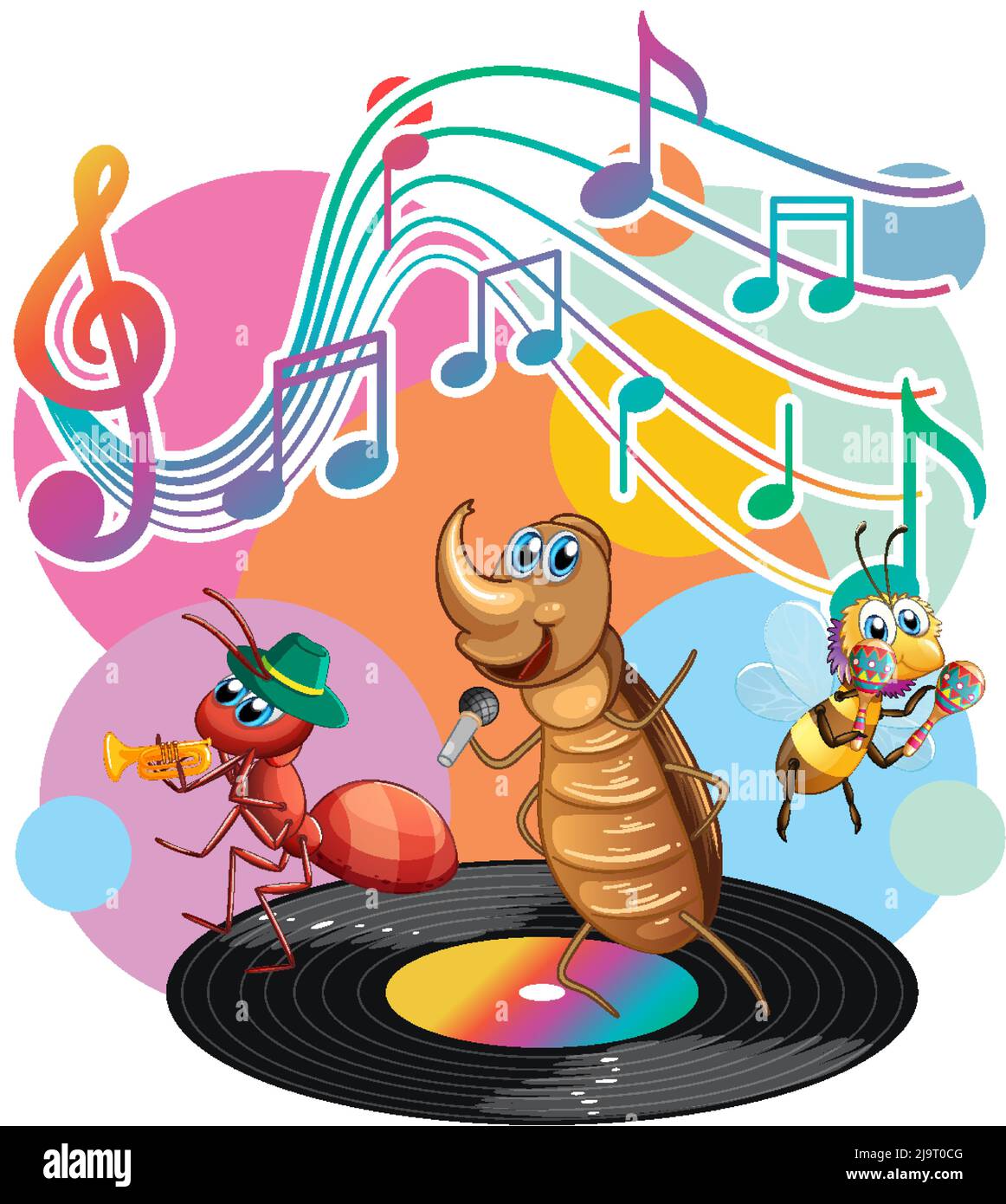 Beetle group cartoon with music melody symbols illustration Stock ...
