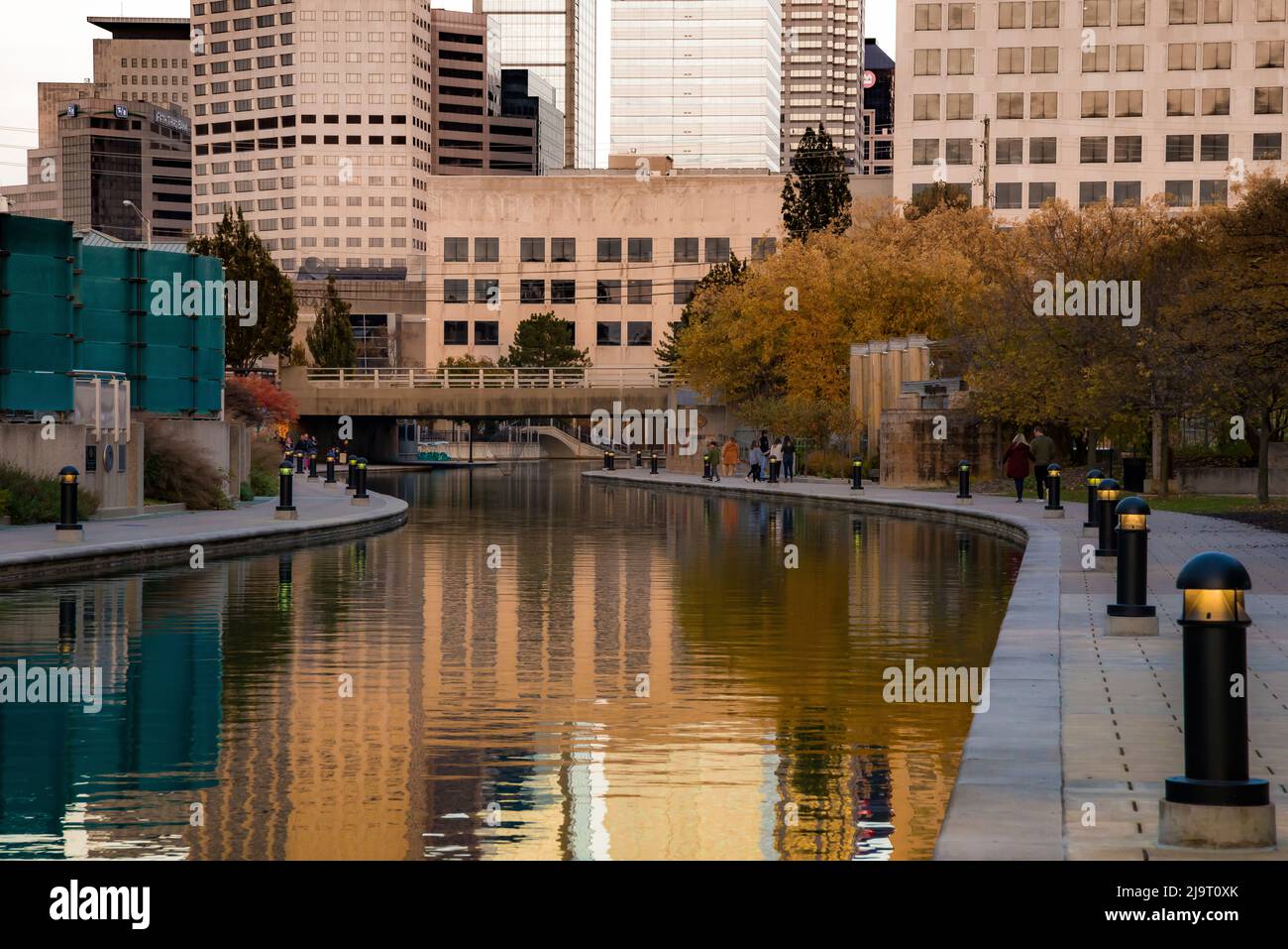 View of downtown from the canal by Indiana State Museum, White River ...