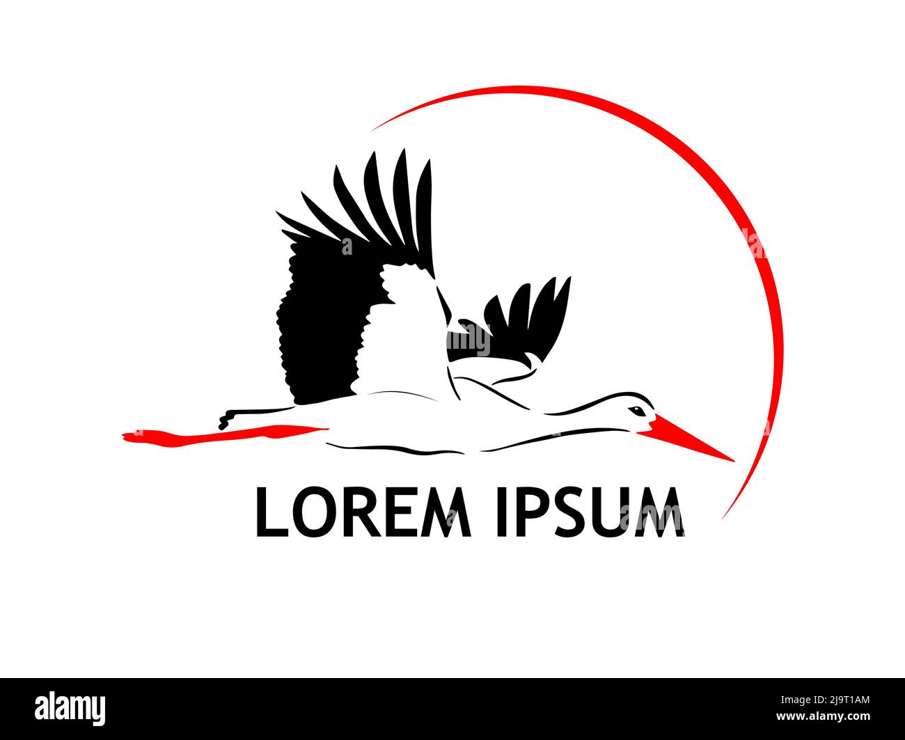 Flying stork and sun. Vector illustration. Flying stork silhouette logo ...