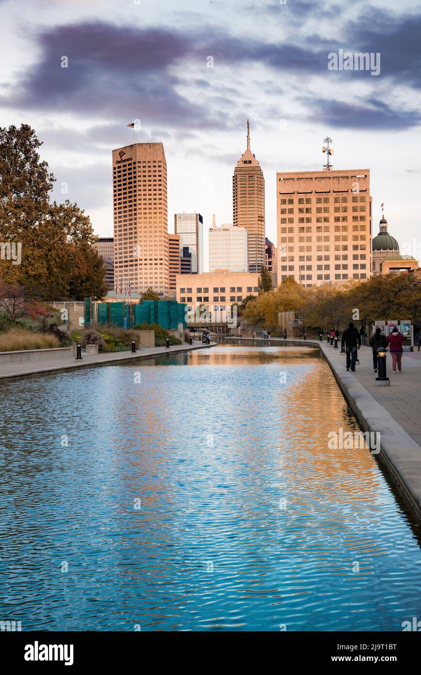 View of downtown from the canal by Indiana State Museum, White River ...