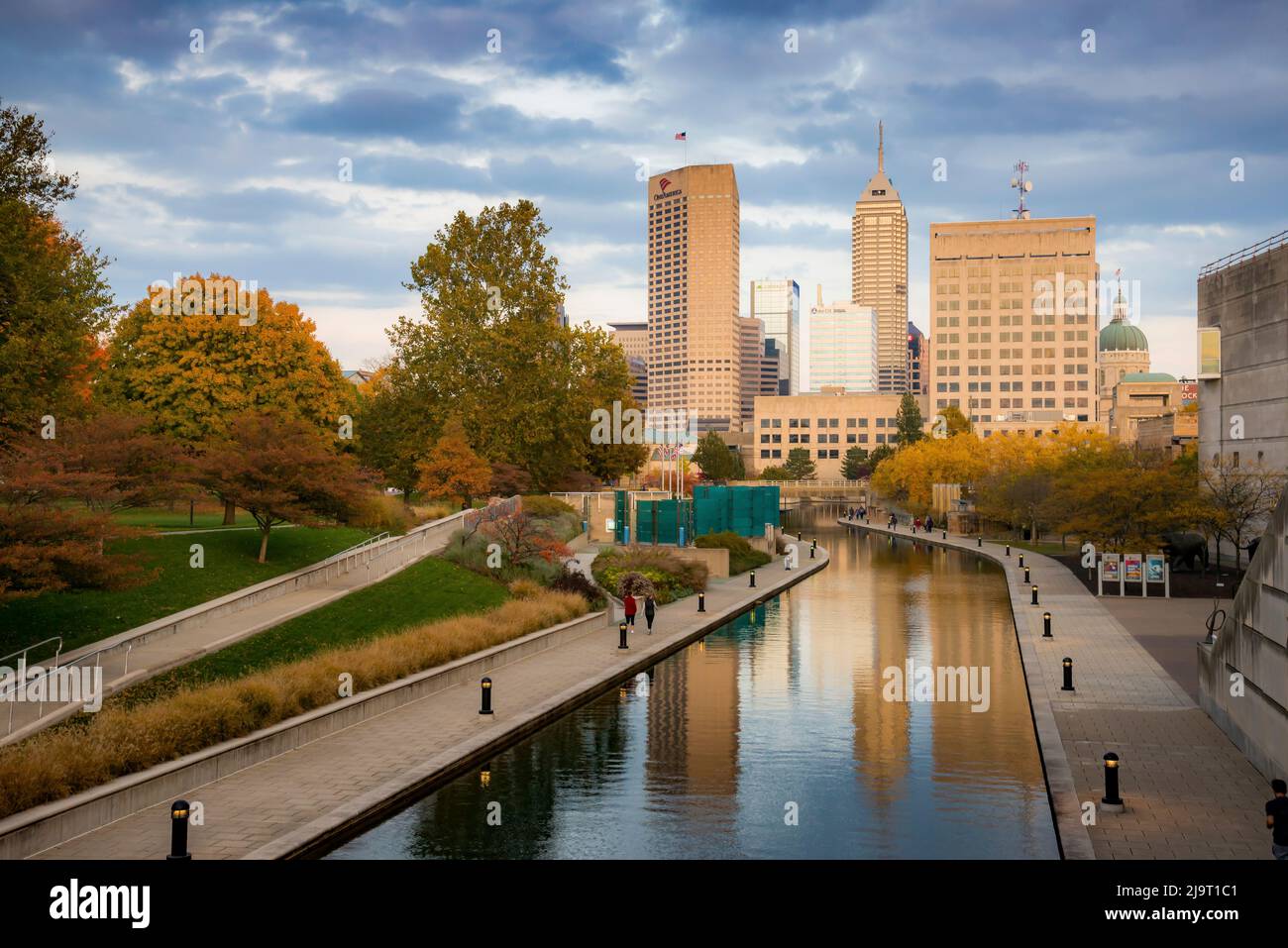 View of downtown from the canal by Indiana State Museum, White River ...