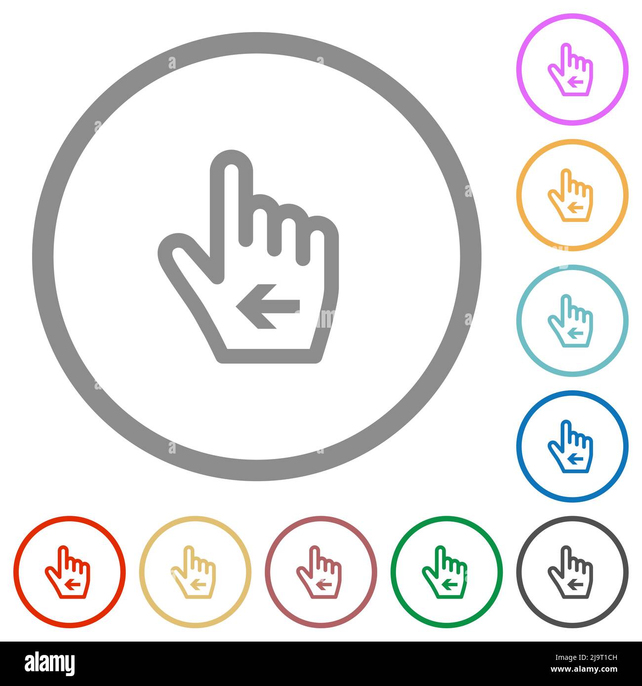 Hand cursor left outline flat color icons in round outlines on white ...