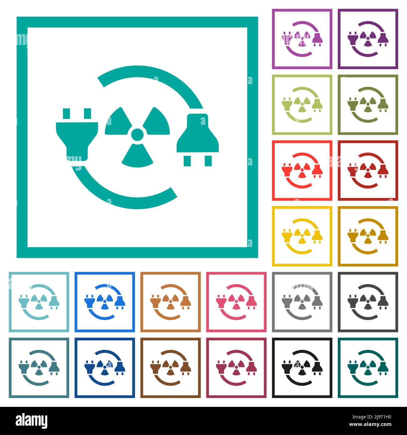 Nuclear energy flat color icons with quadrant frames on white ...