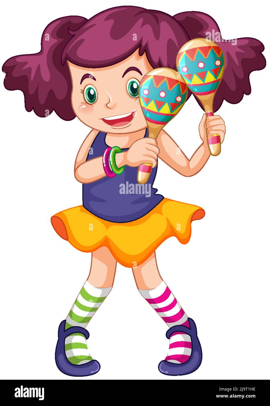 Cute girl cartoon character with music instruments illustration Stock ...