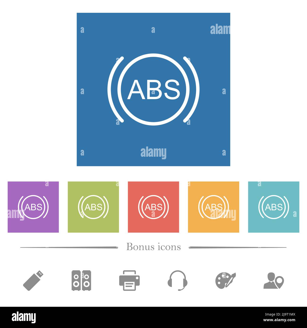 Car anti lock braking system indicator flat white icons in square ...