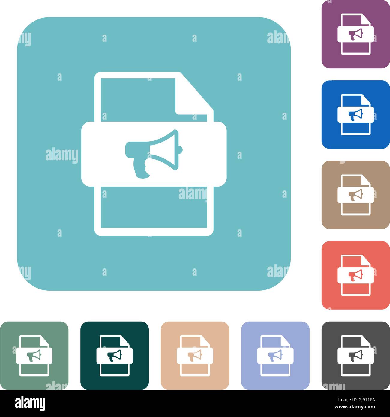 Announcement file type white flat icons on color rounded square ...