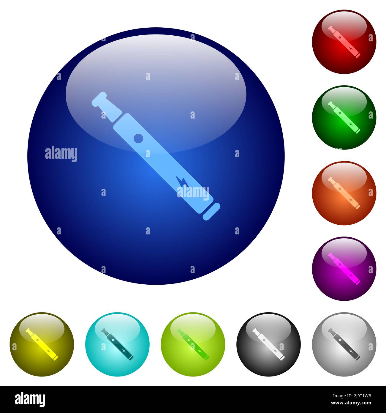 Electronic cigarette solid icons on round glass buttons in multiple ...