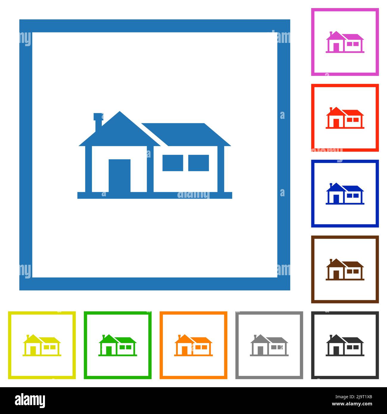 Family house flat color icons in square frames on white background ...