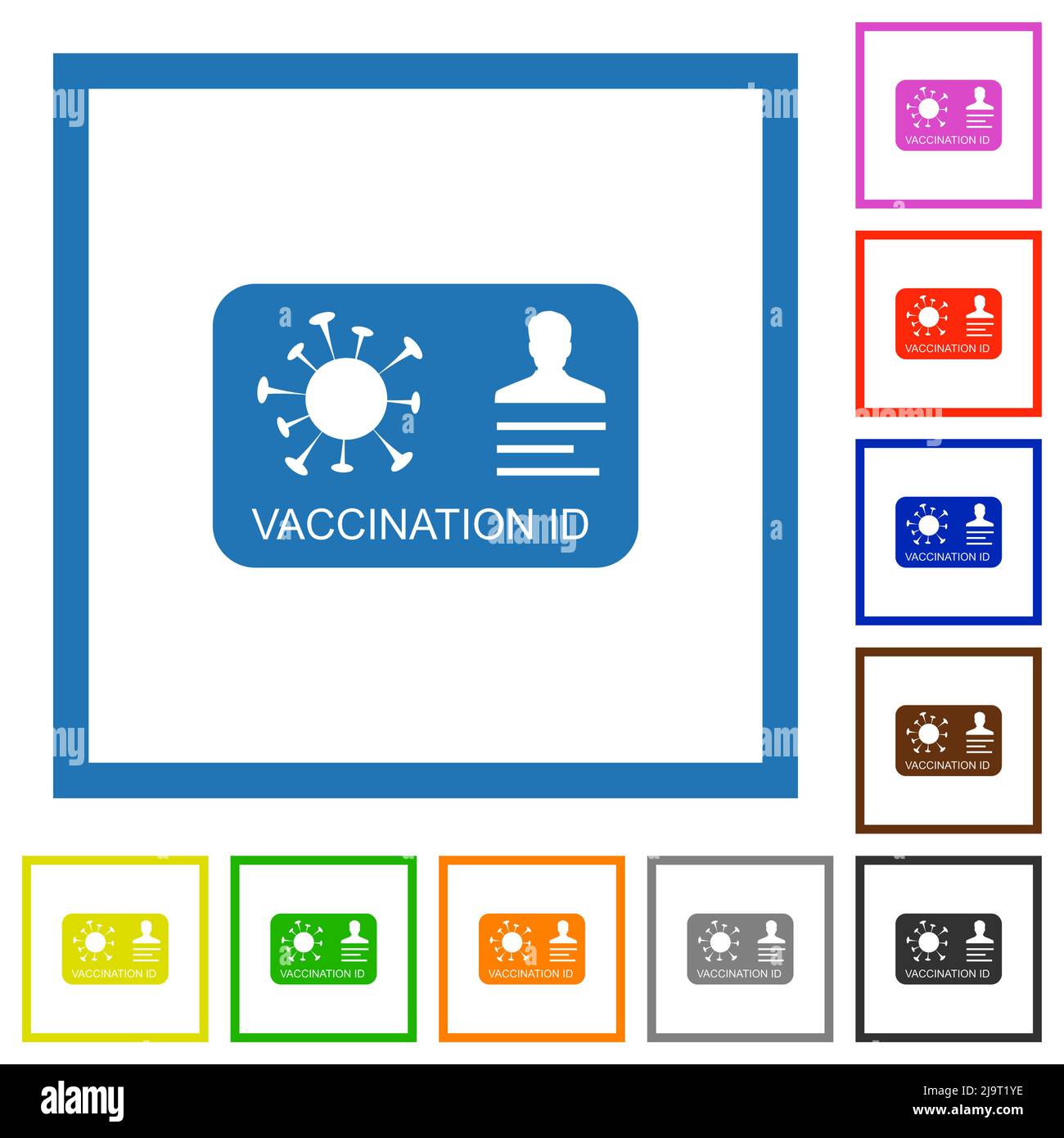 Vaccination id flat color icons in square frames on white background ...