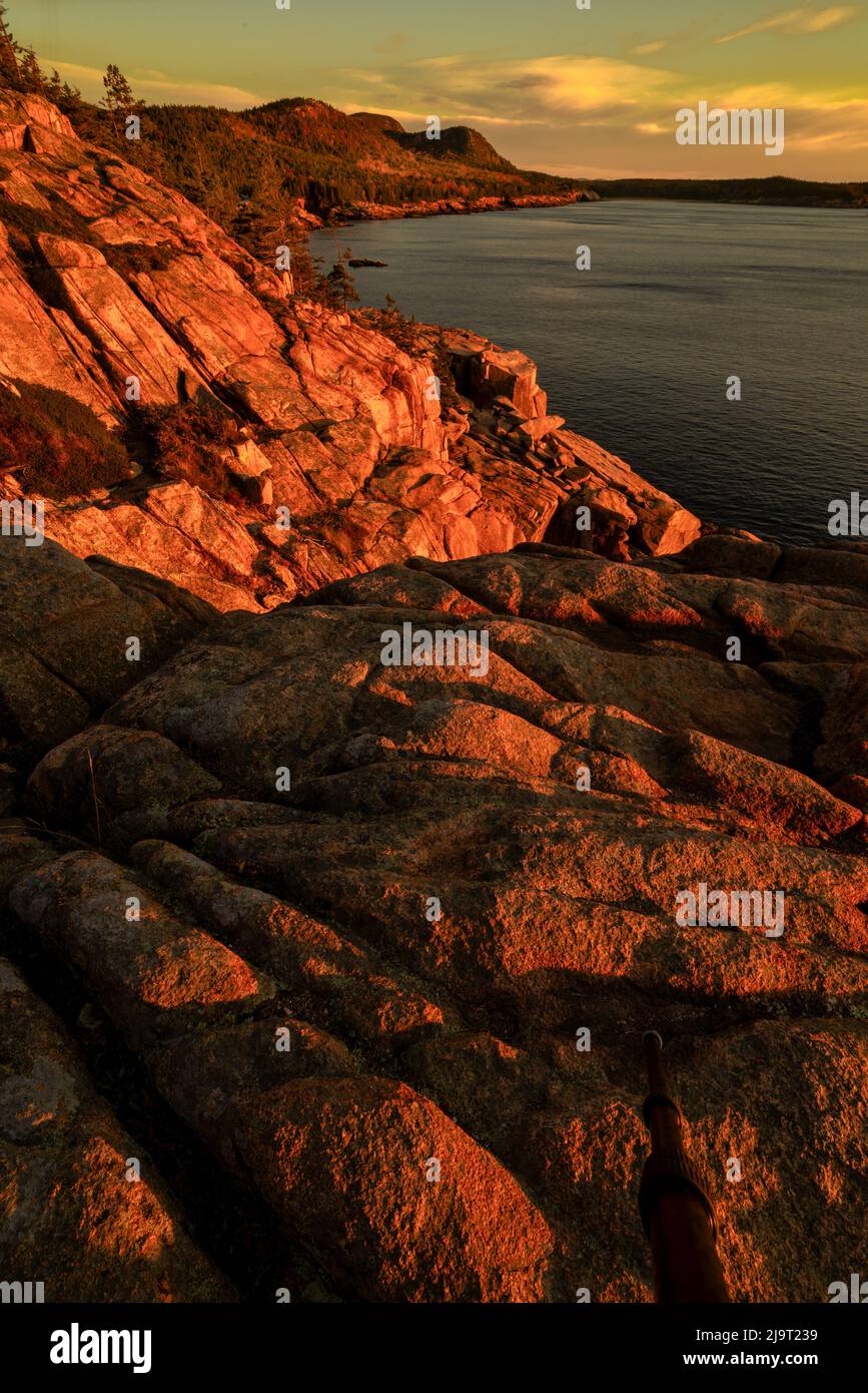 USA, Maine, Acadia National Park. Sunrise on ocean coastline Stock ...