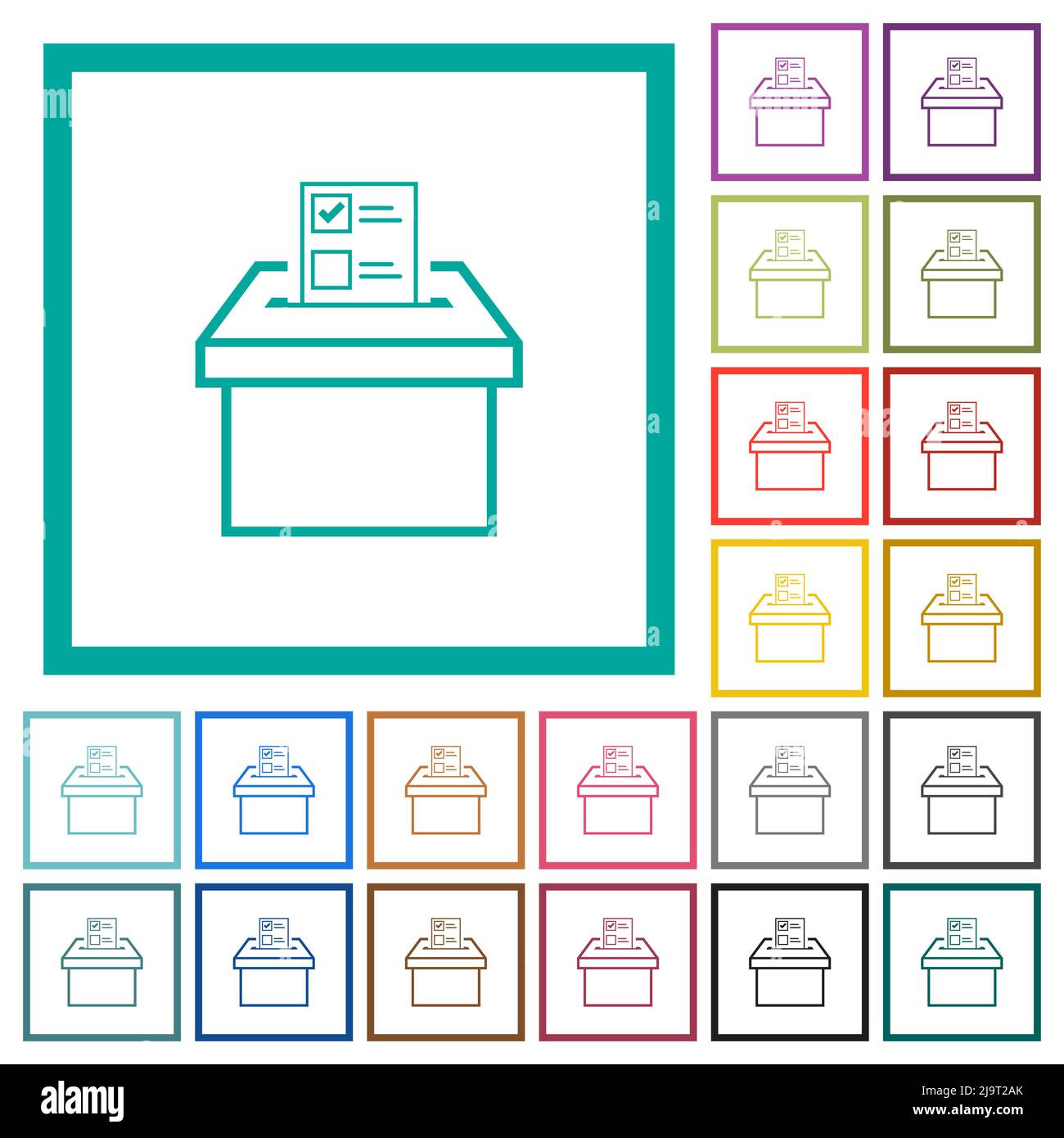 Voting paper and ballot box outline flat color icons with quadrant ...