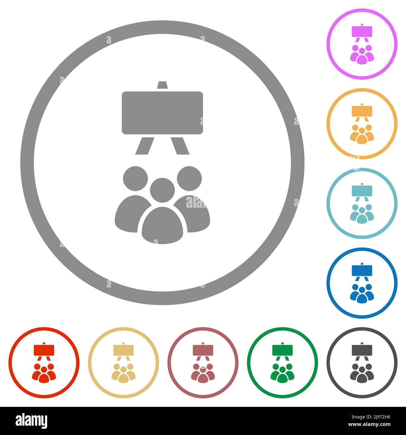 Classroom solid flat color icons in round outlines on white background ...