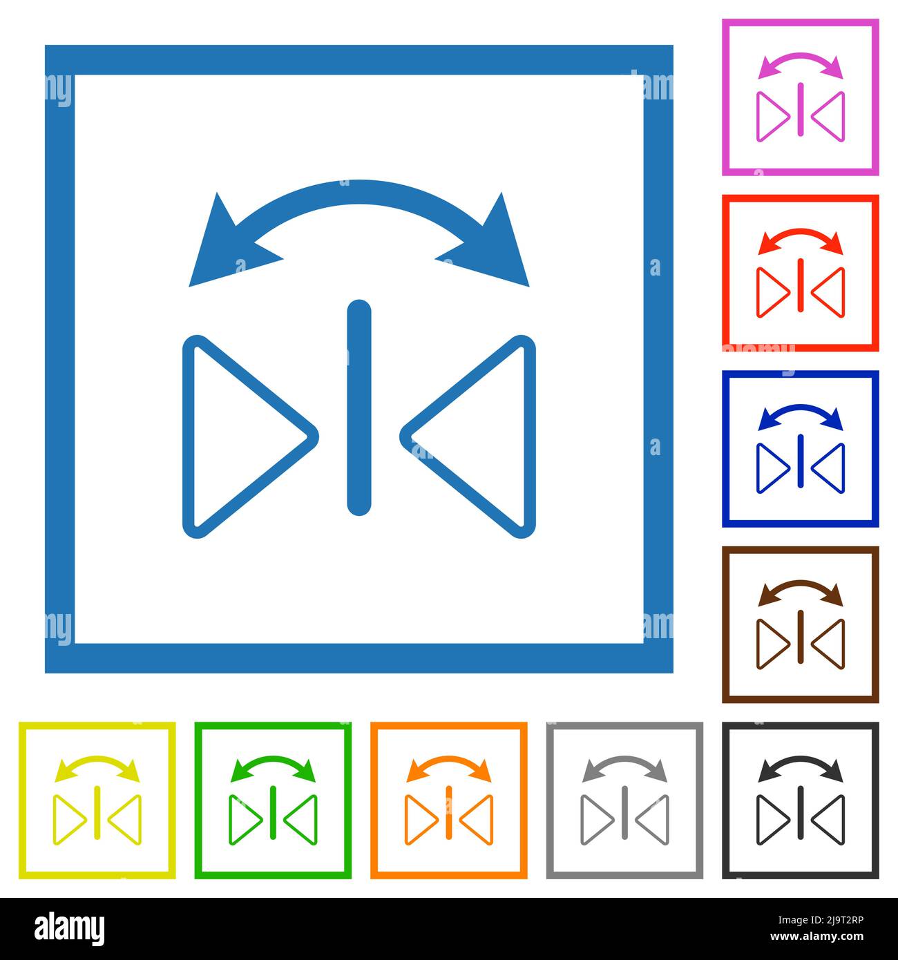Horizontal flip outline flat color icons in square frames on white ...