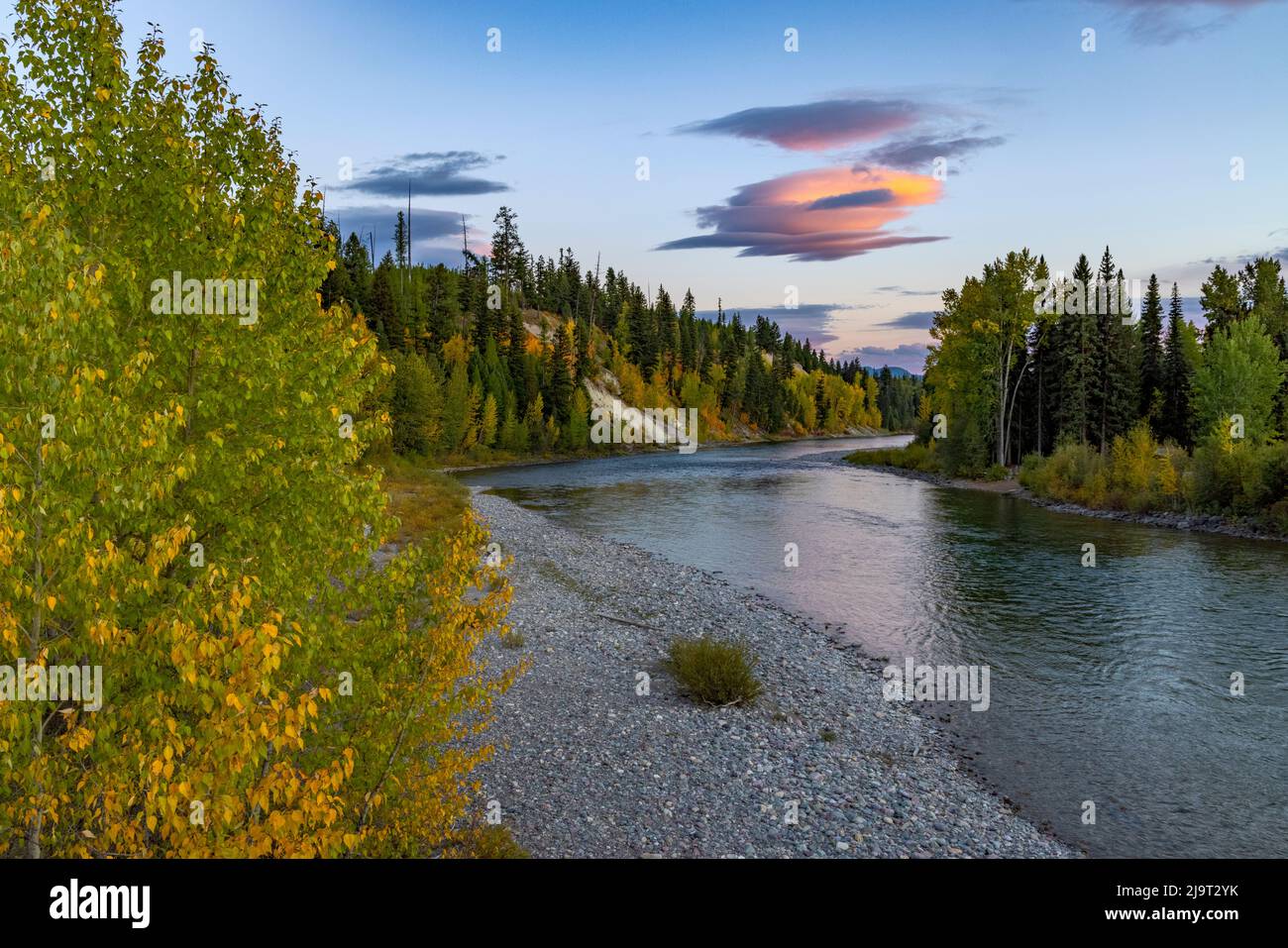 Autumn hues along the North Fork Flathead River in Glacier National ...