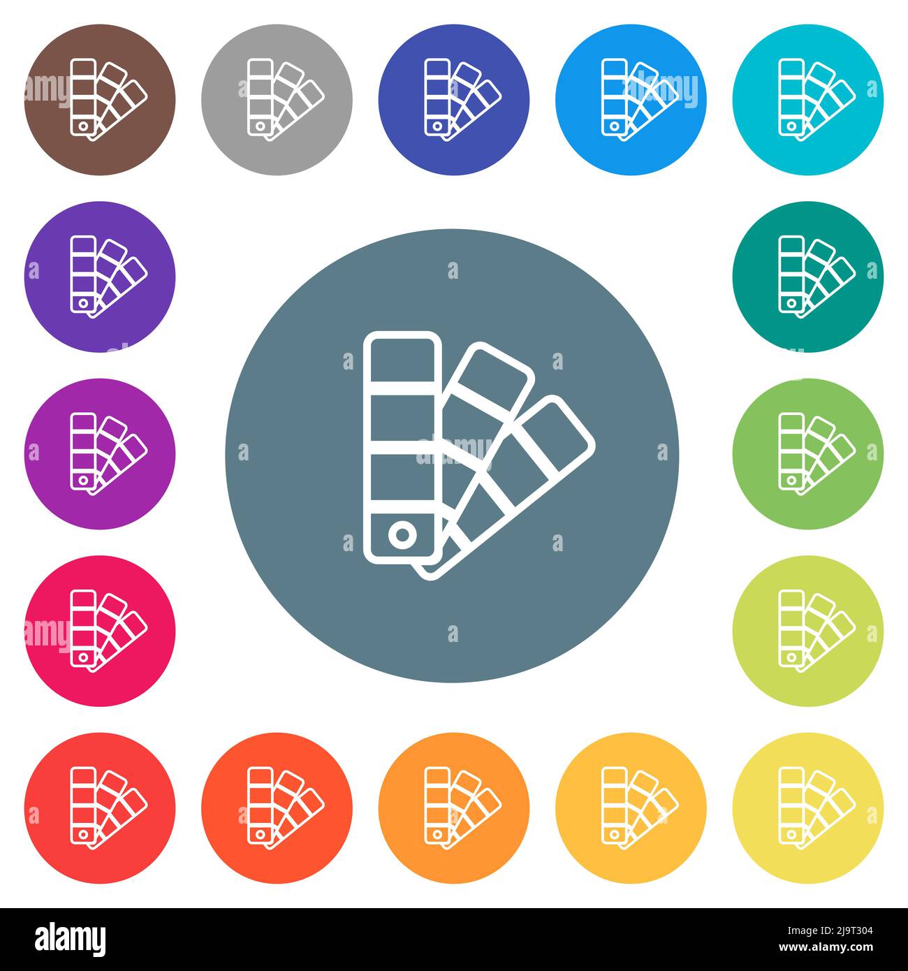 Color swatch outline flat white icons on round color backgrounds. 17 ...