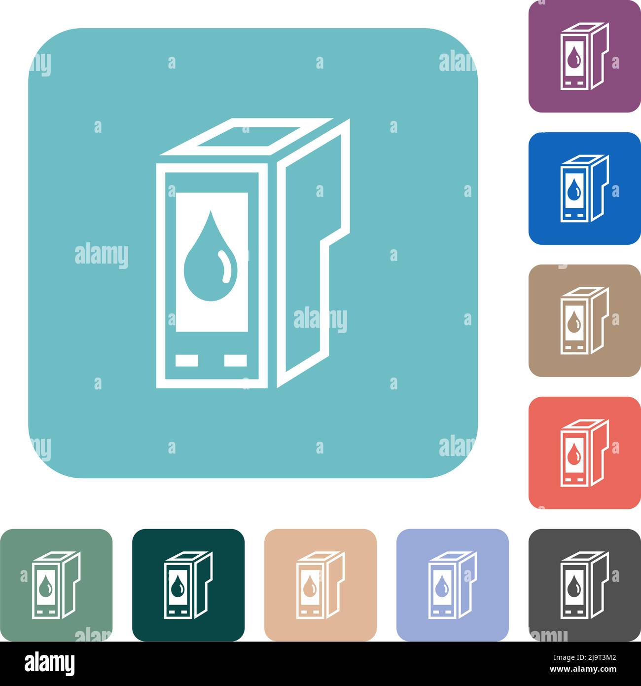 Ink cartridge outline white flat icons on color rounded square ...