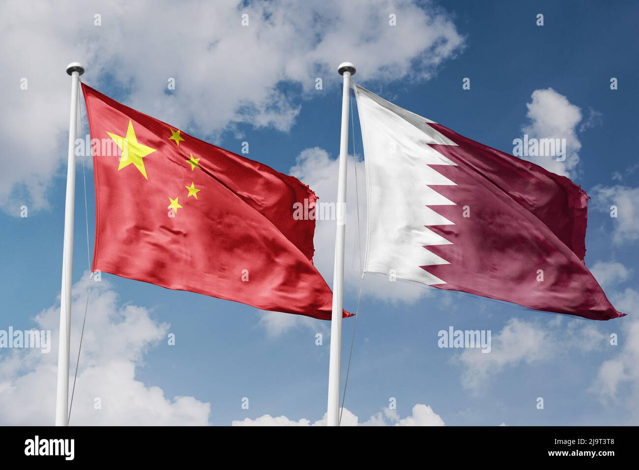 China qatar flags 3d hi-res stock photography and images - Alamy