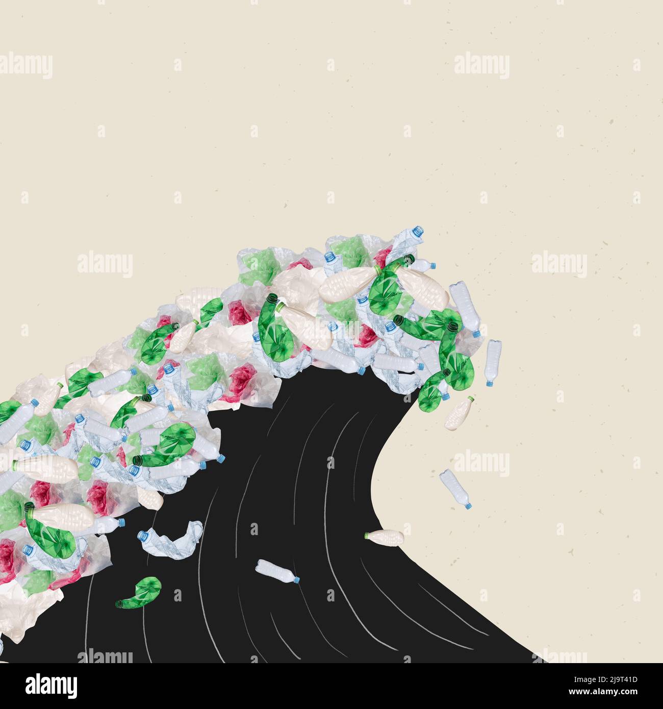 Contemporary art collage. Conceptual image of wave with lots of garbage ...