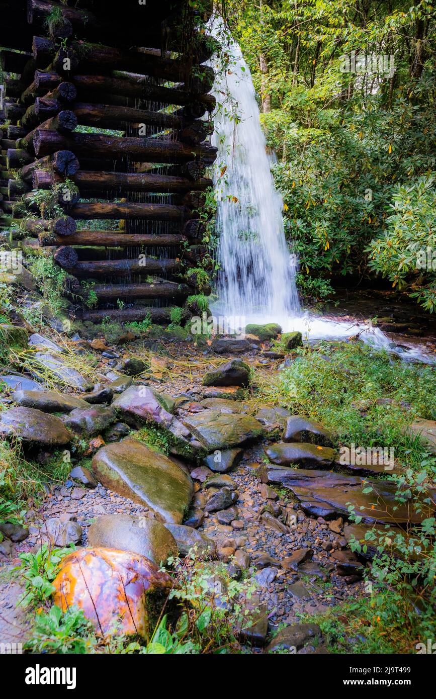 Sluice Waterfall, Mingus Mill in Great Smoky Mountains, Cherokee, North ...