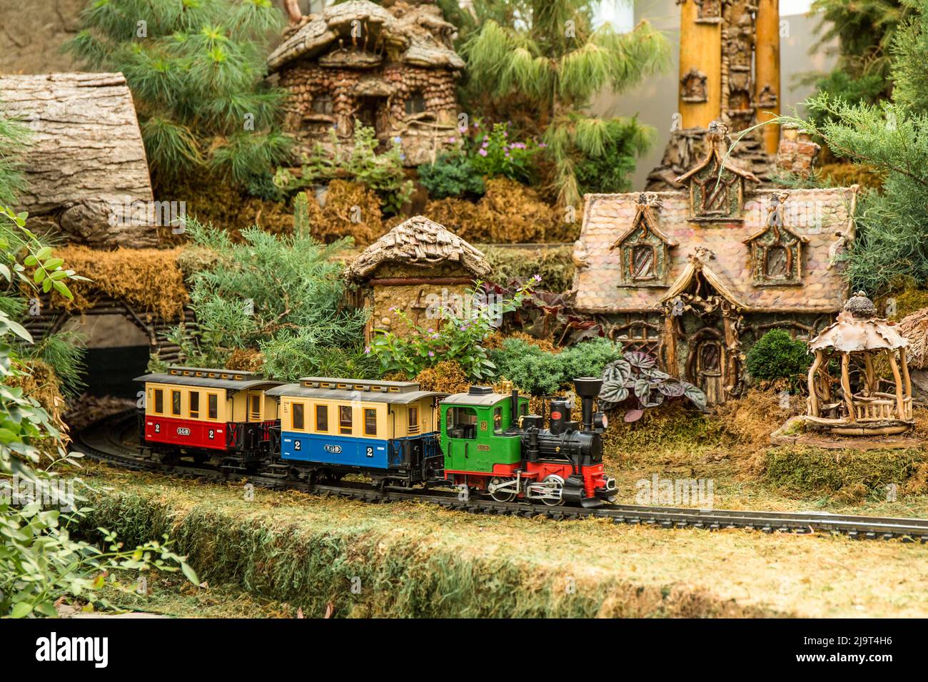 Columbus, Ohio, USA. Garden railroad in the Franklin Park Conservatory ...