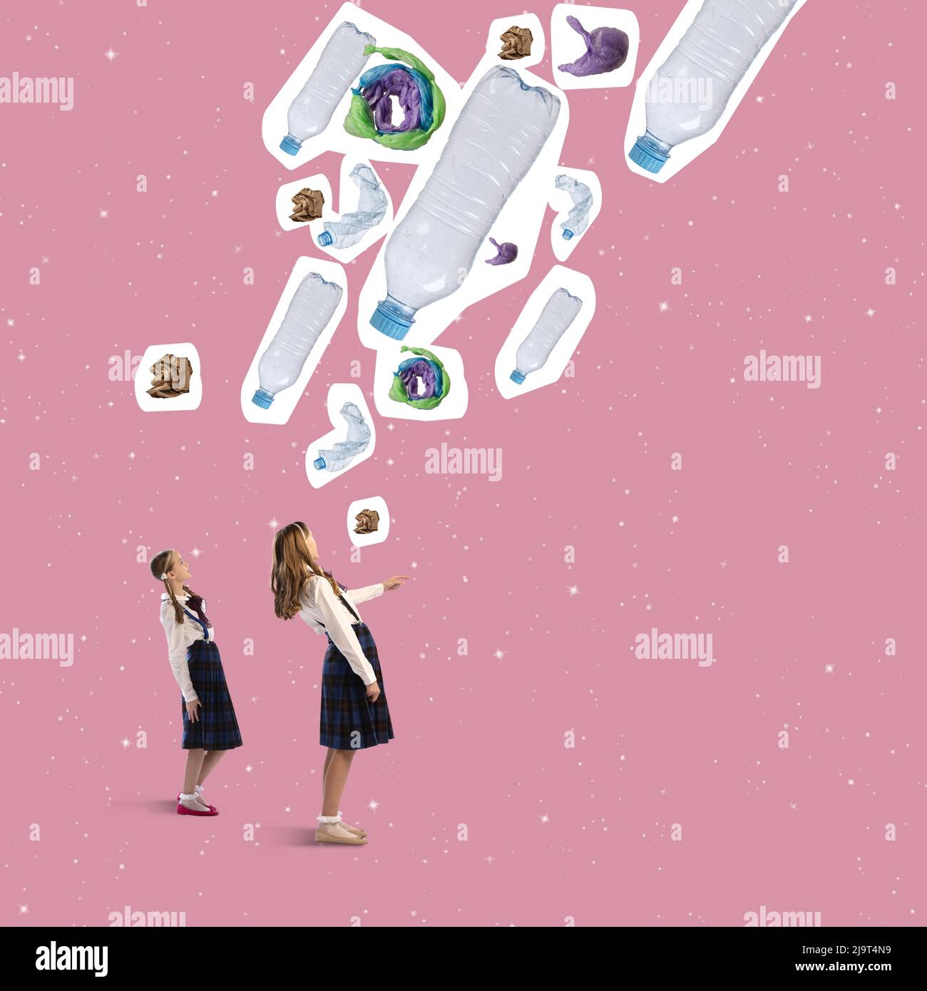 Contemporary art collage. Conceptual image with young girls standing ...