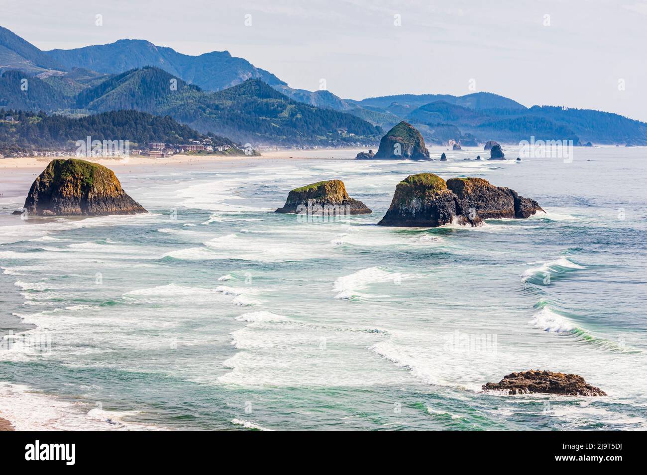 Ecola State Park, Oregon, USA. Sea stacks and surf at Ecola State Park ...