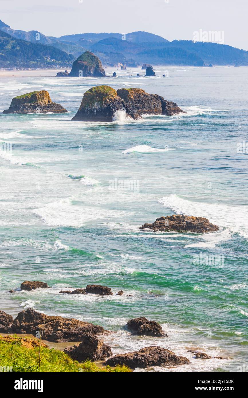 Ecola State Park, Oregon, USA. Sea stacks and surf at Ecola State Park ...