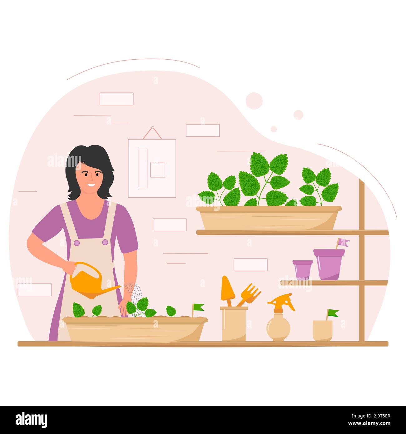Woman growing houseplants Stock Vector Images - Alamy