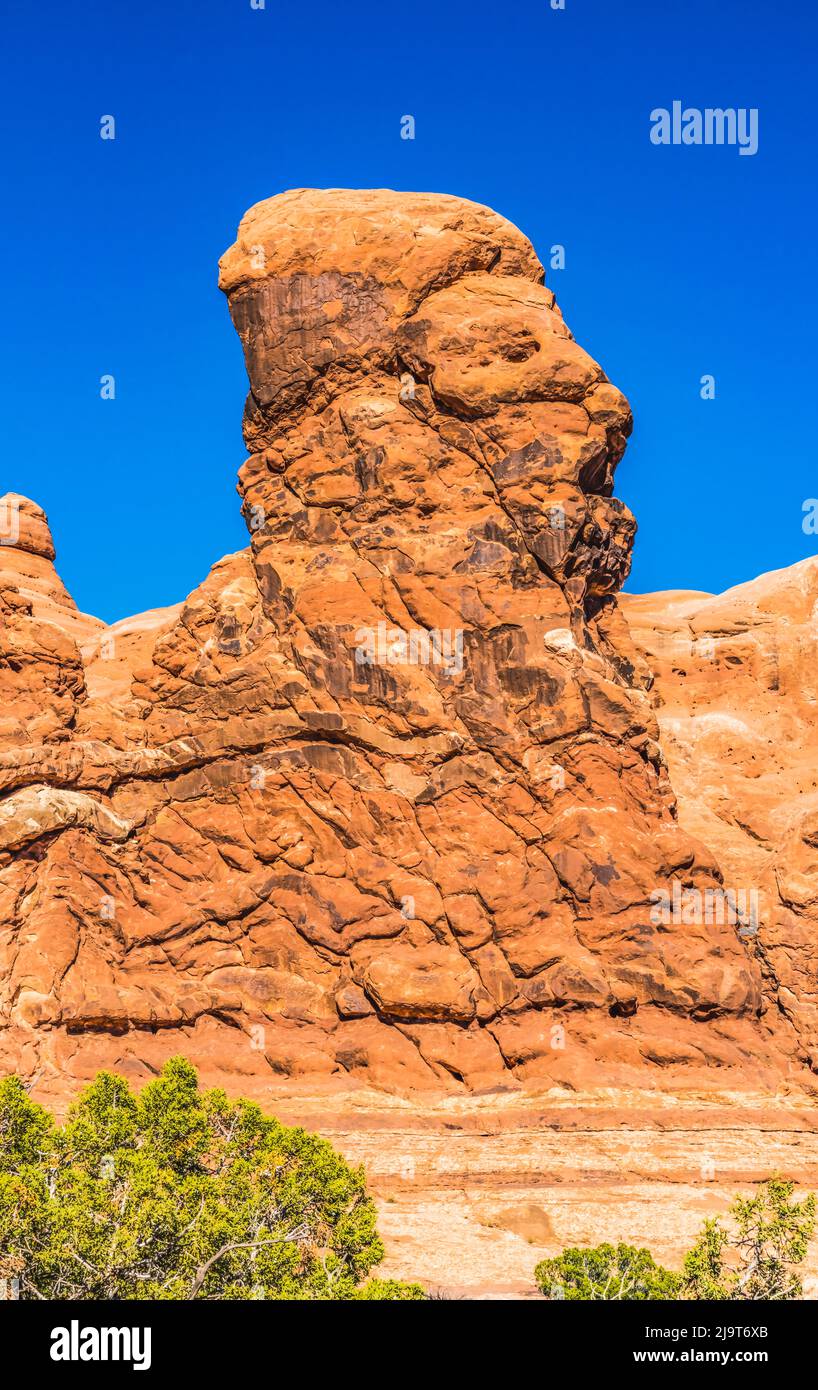 Human head-like rock formation, Windows Section, Arches National Park ...