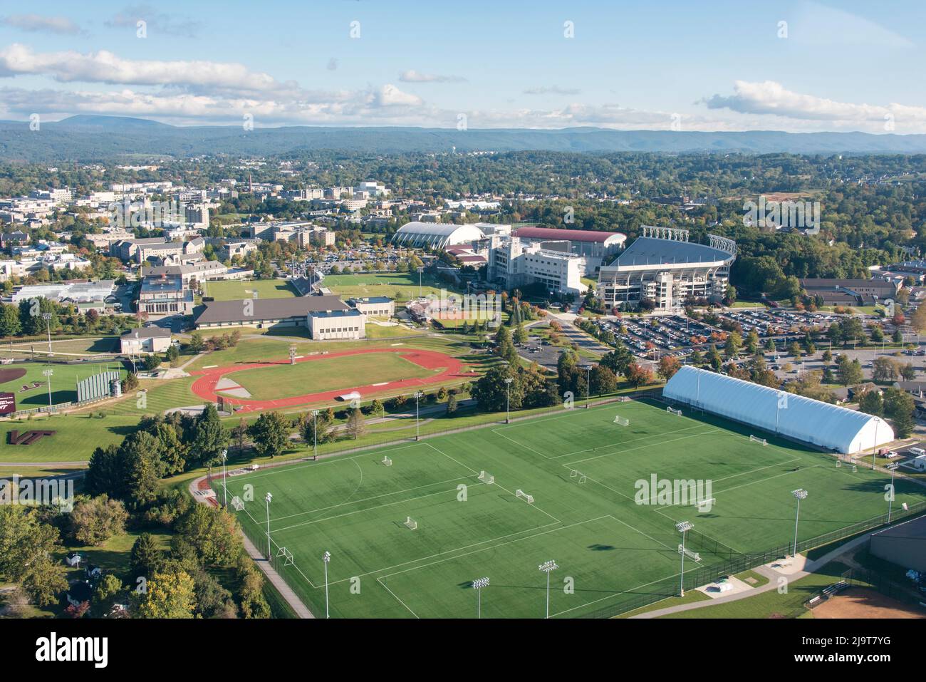 USA, Virginia, Blacksburg, Virginia Tech athletic complexes and campus ...