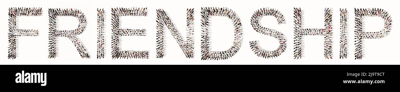 Concept conceptual large community of people forming FRIENDSHIP word ...