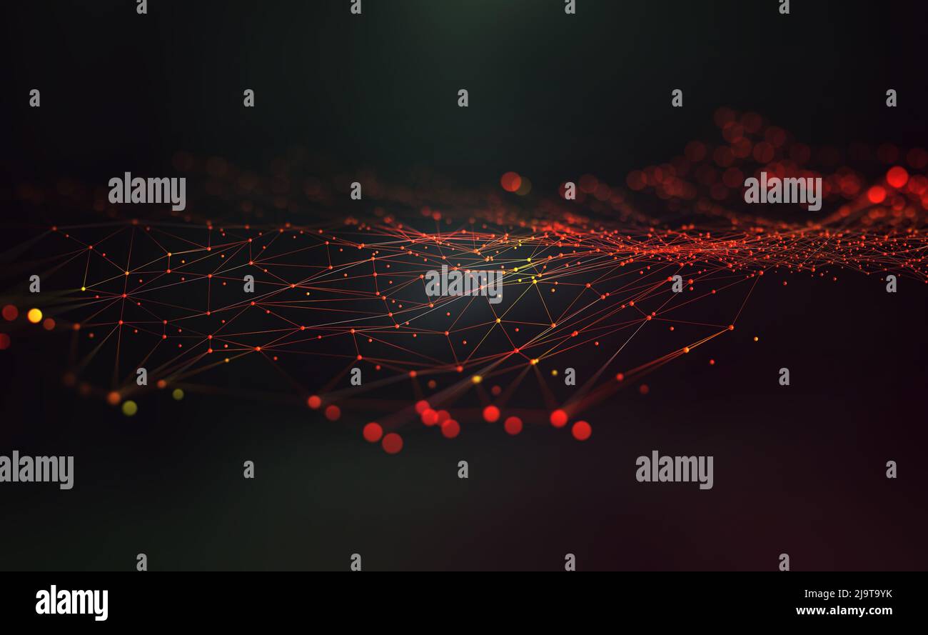 Global network. Blockchain 3D illustration. Neural networks and ...