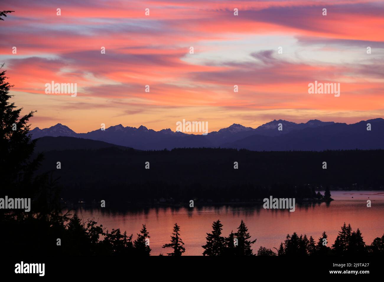 Bremerton, Washington State, USA. Fiery sunset Stock Photo - Alamy
