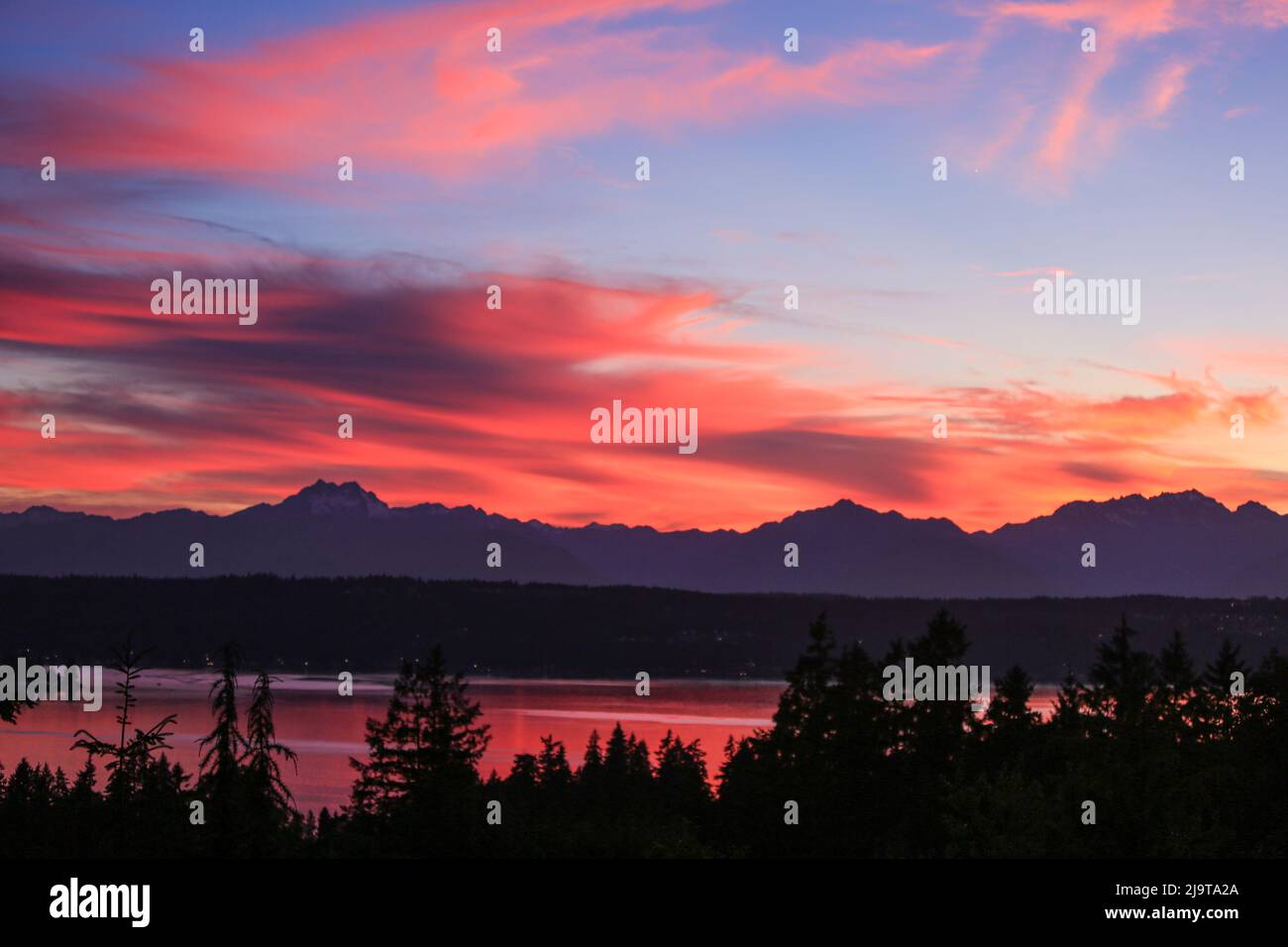 Bremerton, Washington State, USA. Fiery sunset Stock Photo - Alamy