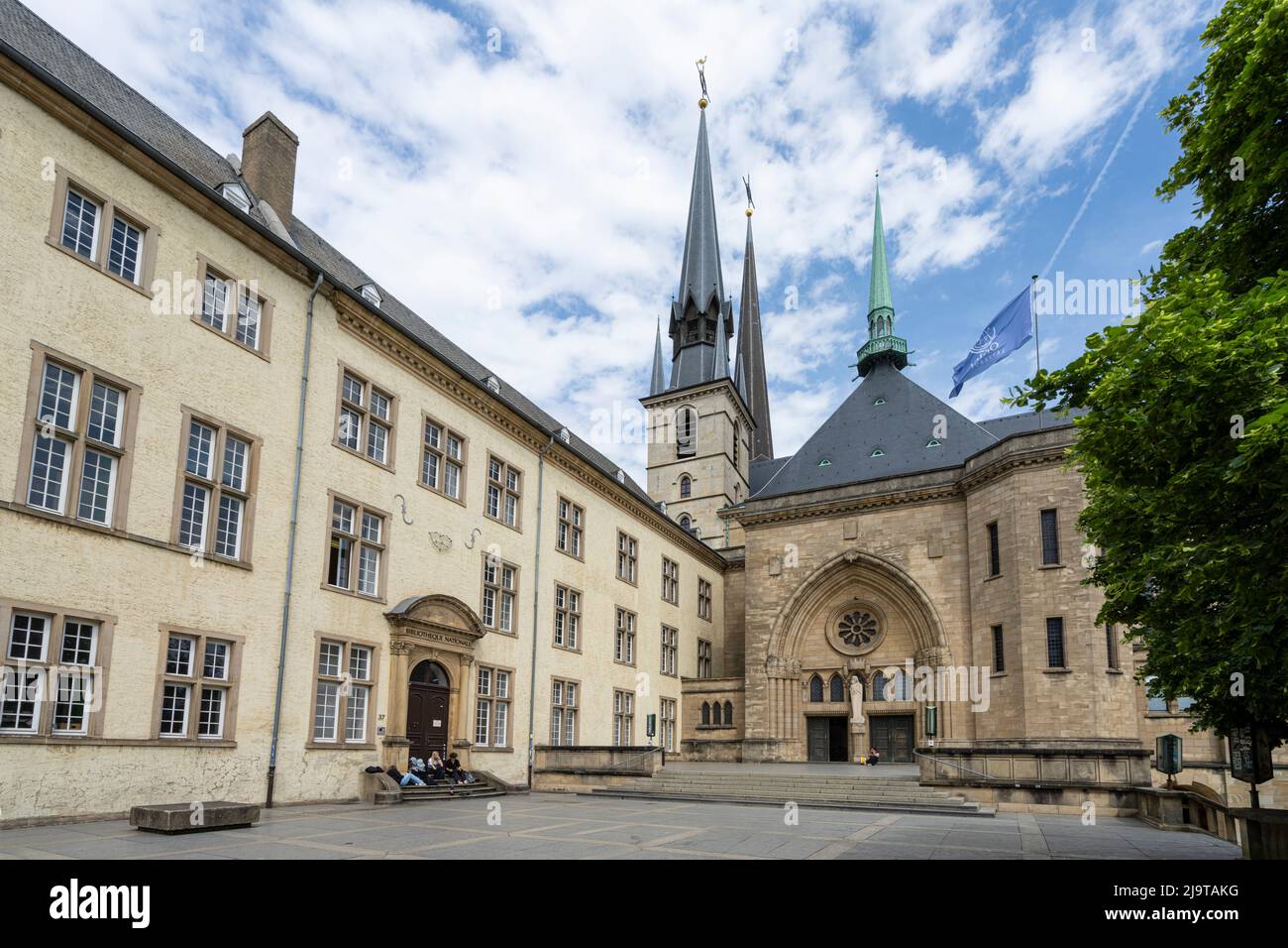 Luxembourg city, May 2022. view of the side entrance of the Notre-Dame ...