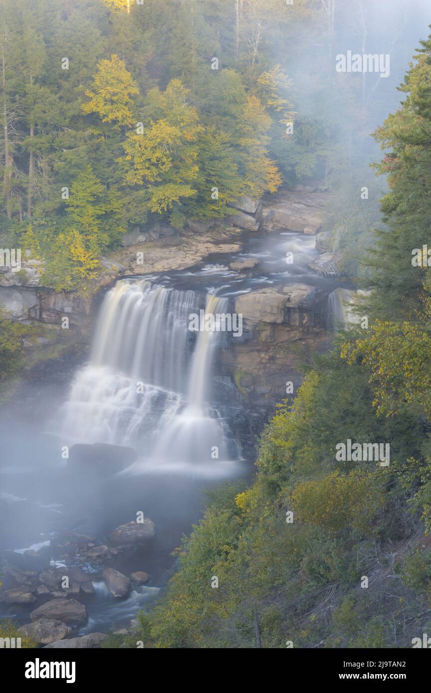 USA, West Virginia, Davis. Overview of waterfall in Blackwater State ...