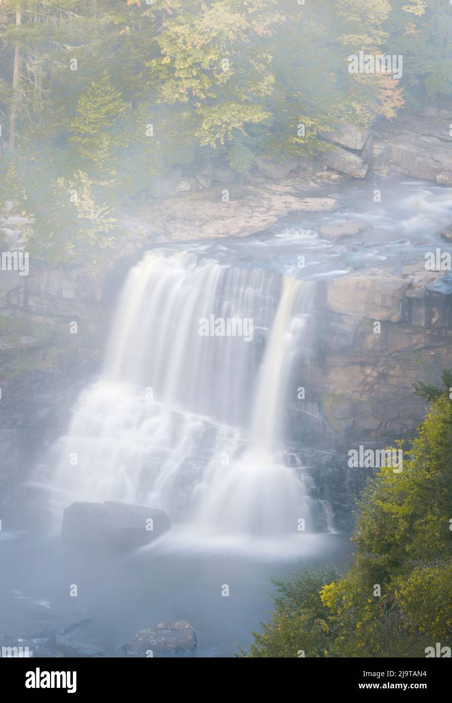 USA, West Virginia, Davis. Overview of waterfall in Blackwater State ...