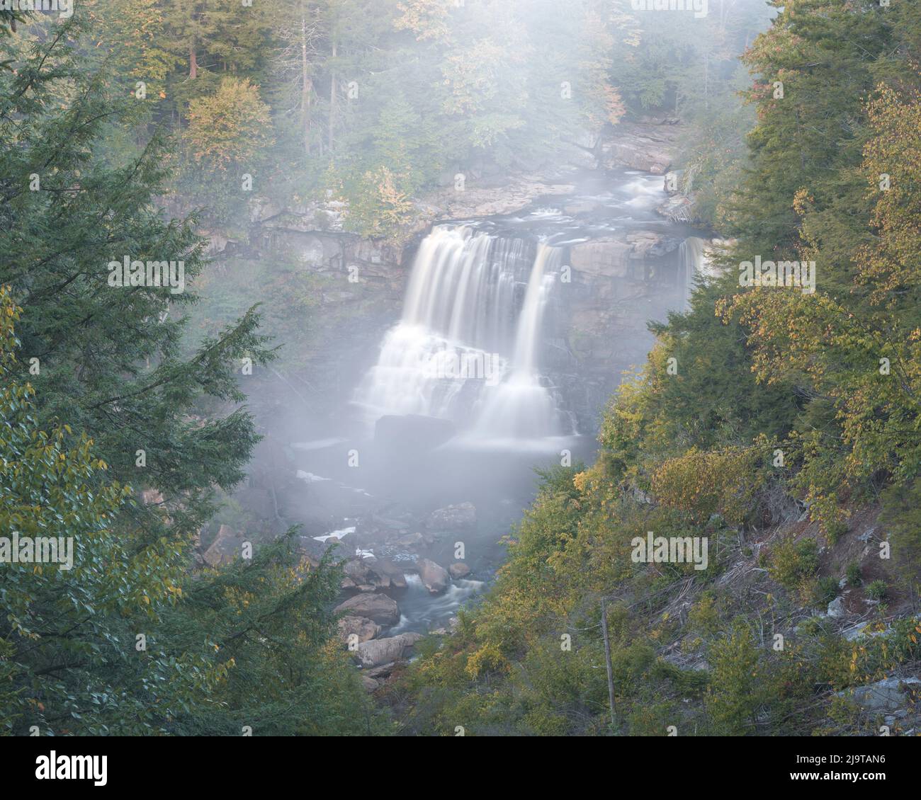 USA, West Virginia, Davis. Overview of waterfall in Blackwater State ...