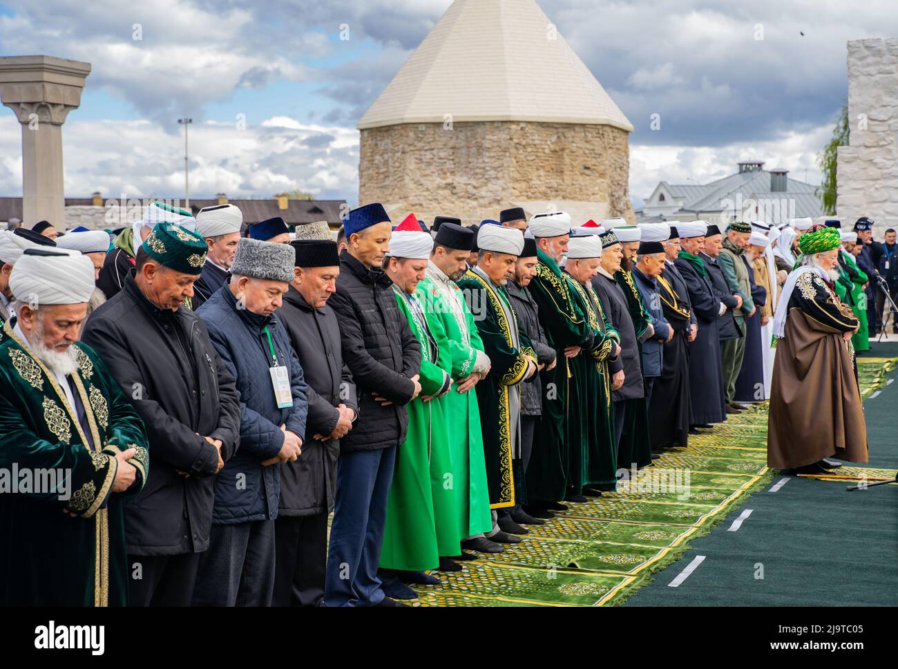 Bolgar, Tatarstan, Russia. May 21, 2022. Muslims praying in the ...