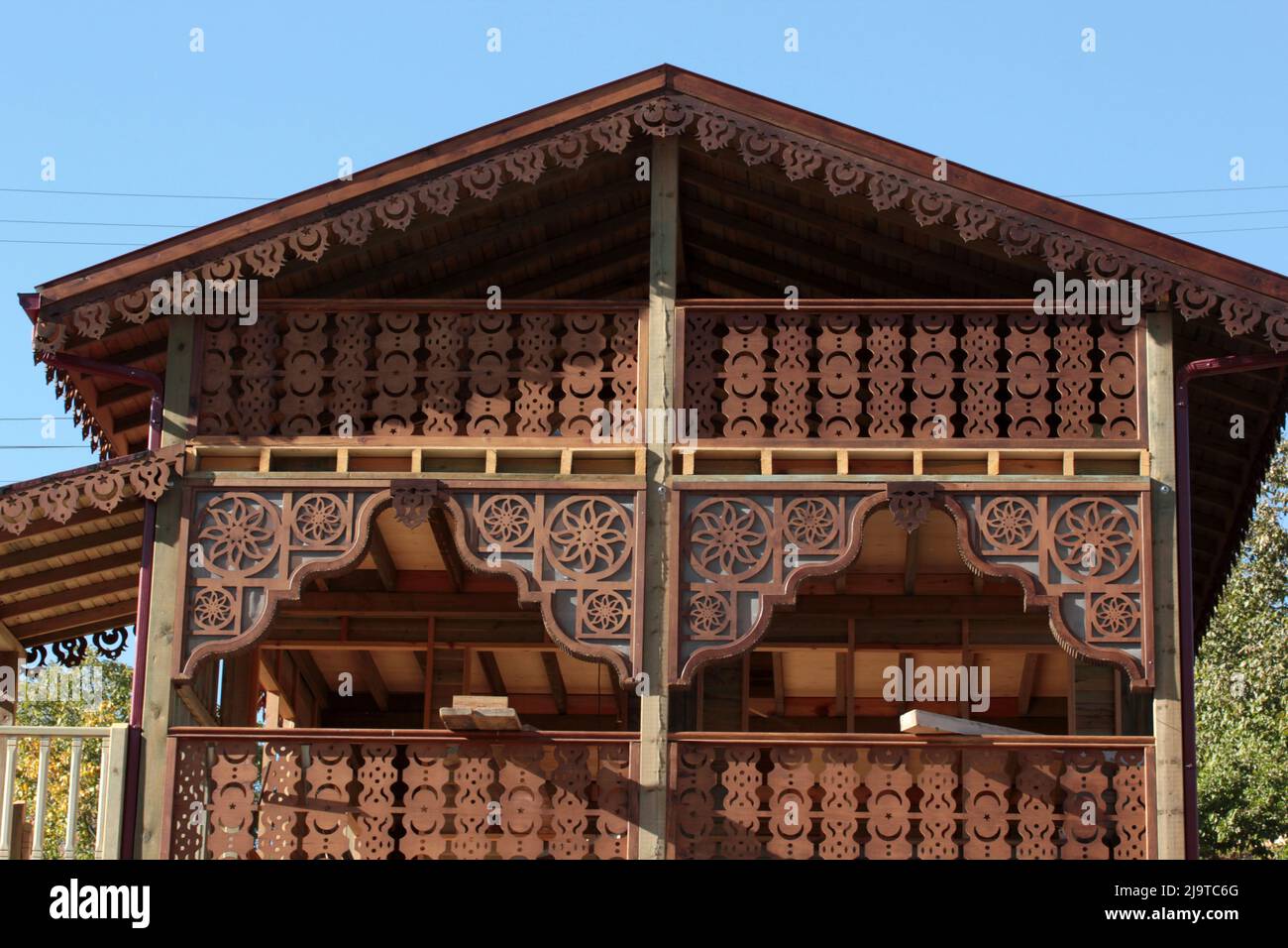 Balcony architectural detail. Wooden garden house Stock Photo - Alamy